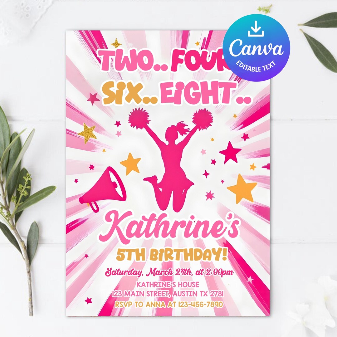 Cheerleader Invitation, Printable Girl Cheer Birthday Invite ...