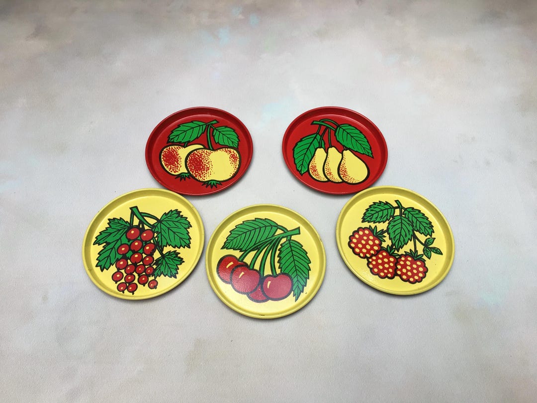 Vintage Soviet Era Fruit-themed Metal Drink Coasters Set of 5 Retro ...