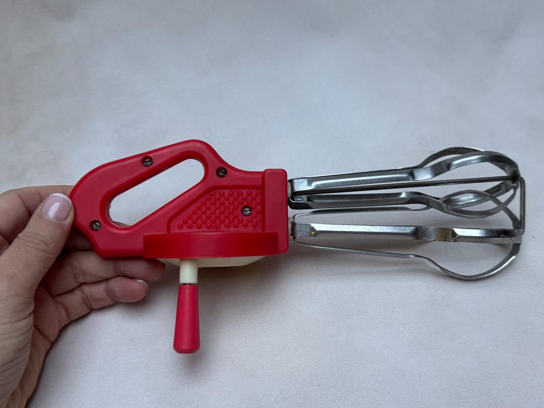 Vintage Red Hand Mixer Retro Manual Egg Beater, Soviet USSR Kitchen ...
