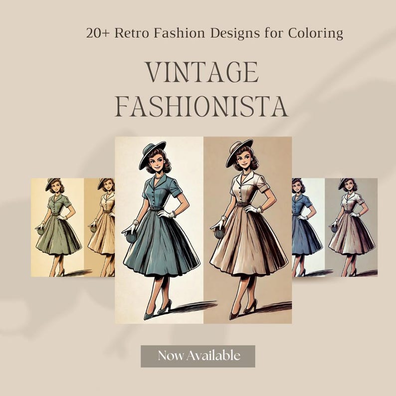Vintage Fashionista – 20+ Retro Fashion Coloring Pages, Digital ...
