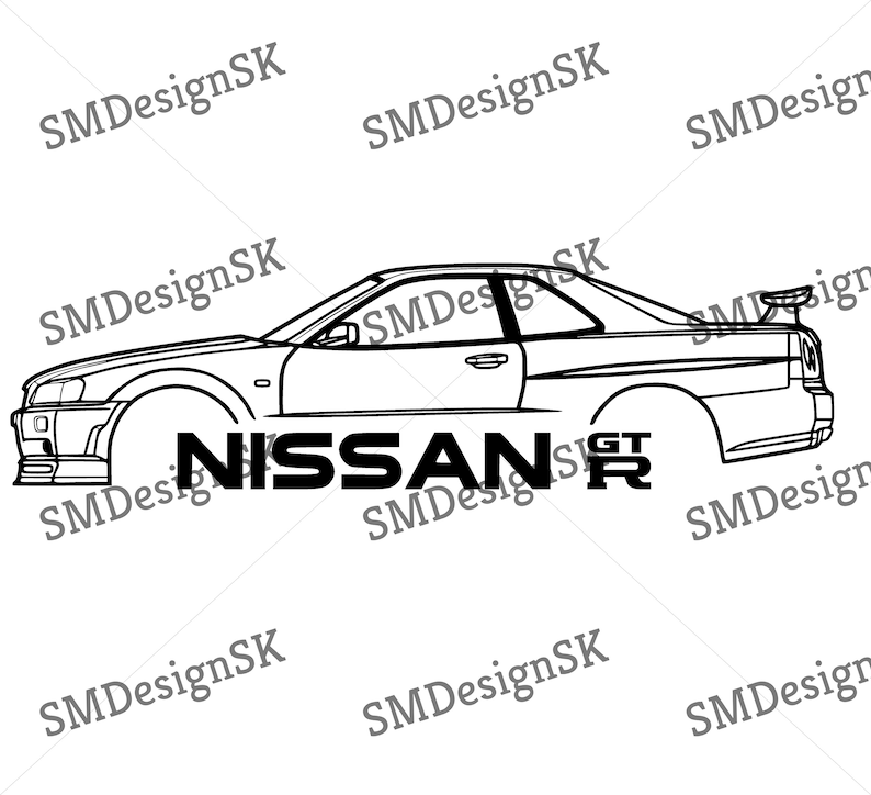 Car Svg Eps Png Jpg Nissan Skyline Gtr R34 Illustration Car Vector Gt-r ...