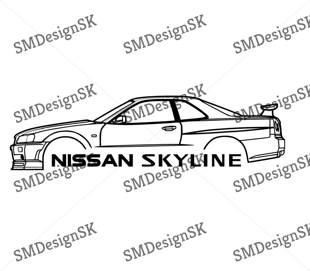 Car Svg Eps Png Jpg Nissan Skyline Gtr R34 Illustration Car Vector Gt-r ...