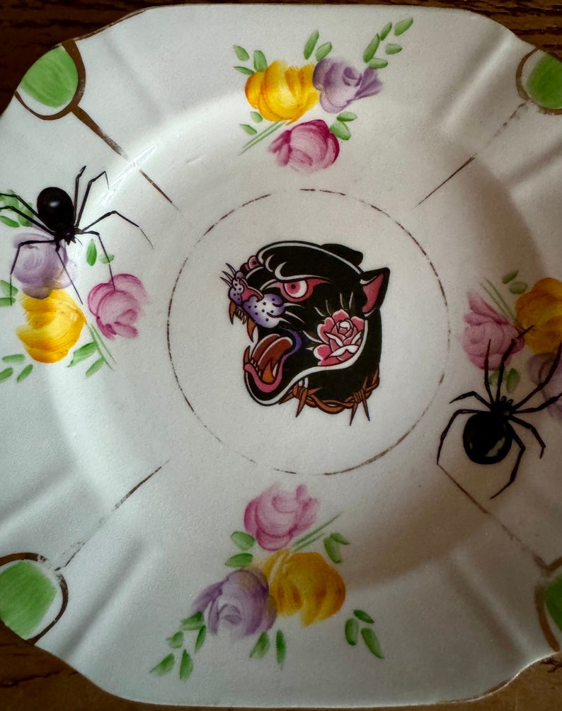 Retro Panther Tattoo Vintage Plate - Etsy