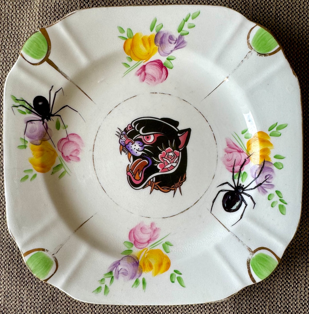 Retro Panther Tattoo Vintage Plate - Etsy