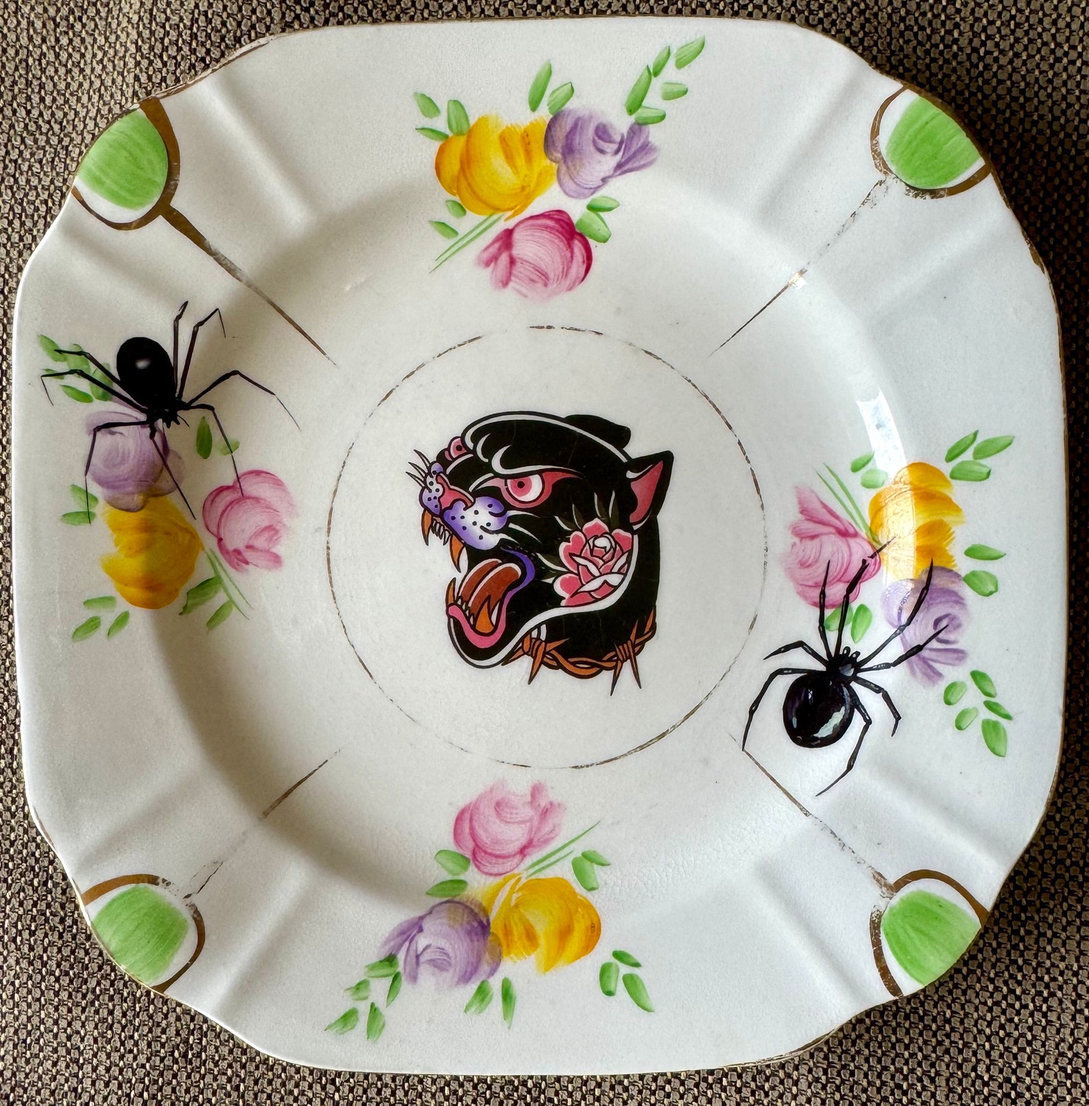 Retro Panther Tattoo Vintage Plate - Etsy