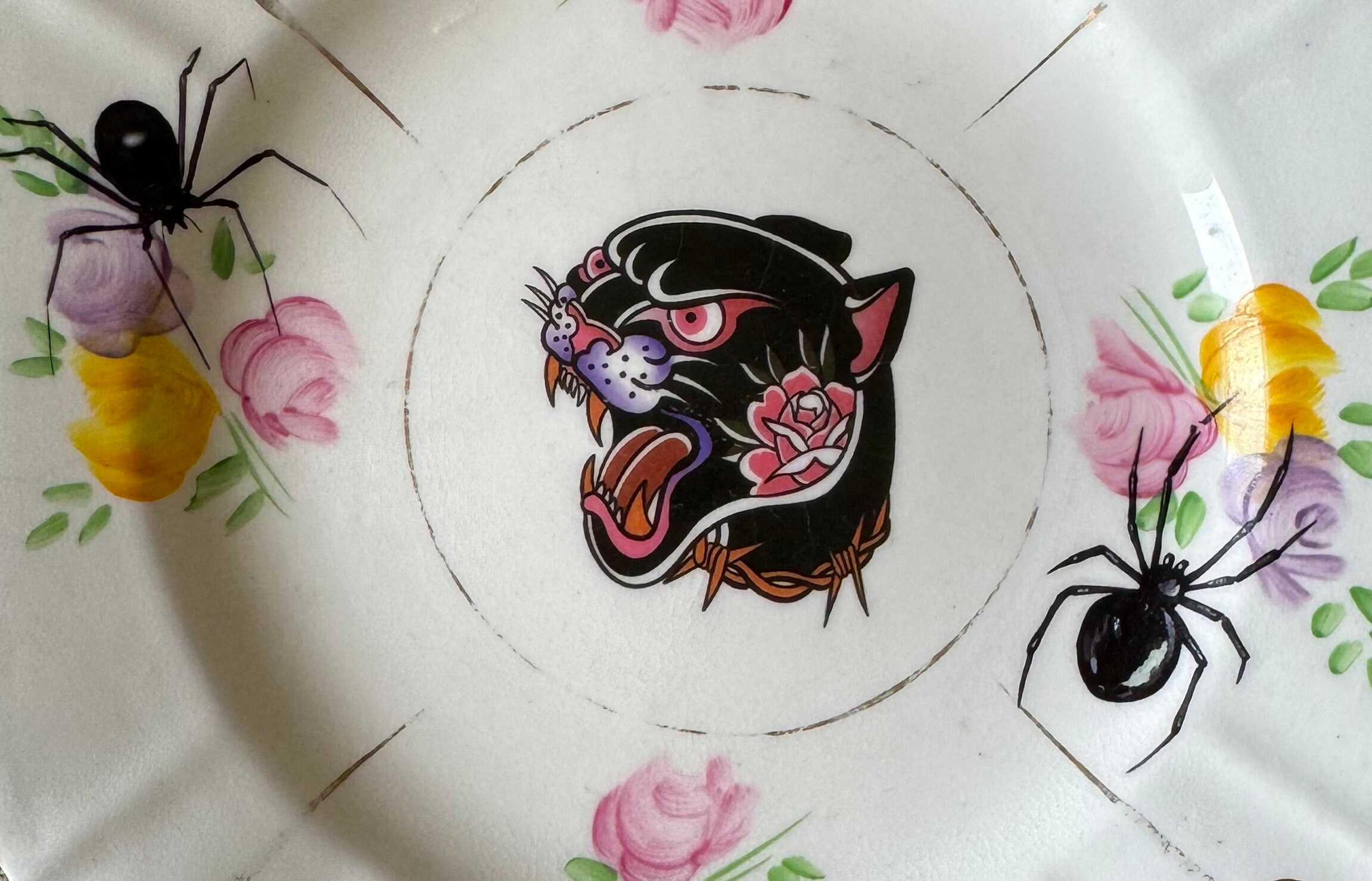 Retro Panther Tattoo Vintage Plate - Etsy