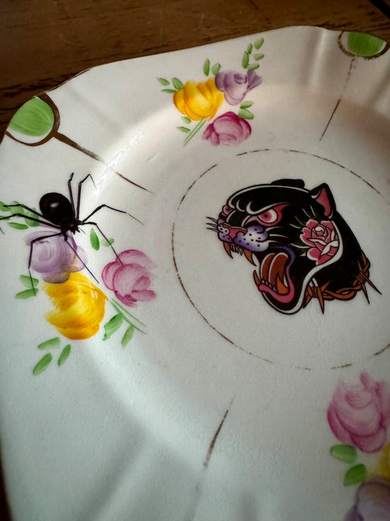Retro Panther Tattoo Vintage Plate - Etsy