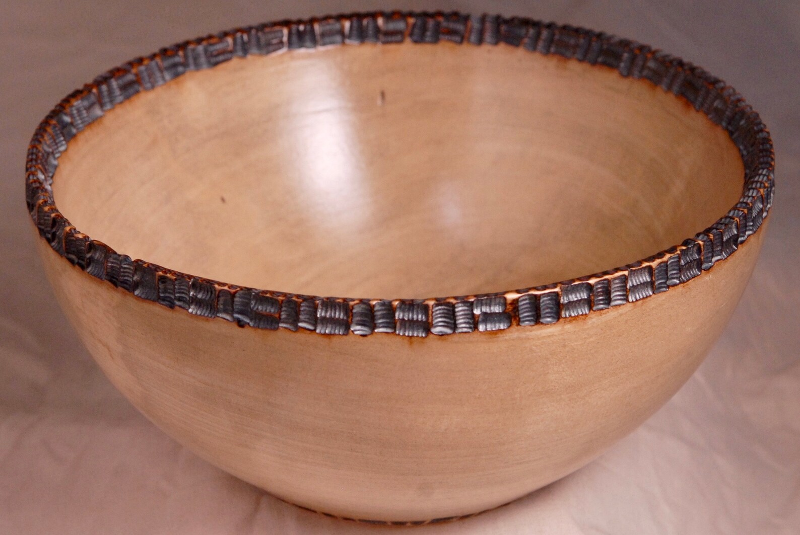Cypress Bowl With Wood Burned "basketweave" Rim, Foot, and Exterior ...