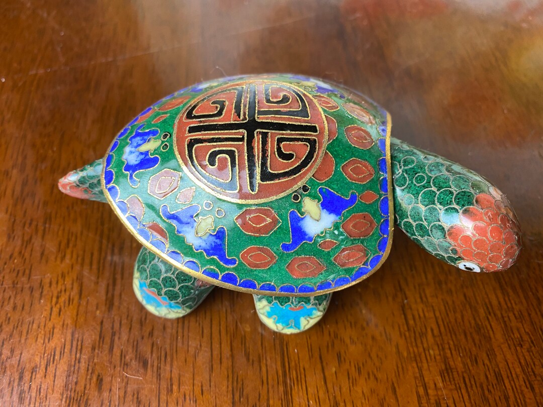 Vintage Cloisonne Green Turtle Ornament With Movable Shell, Handmade ...