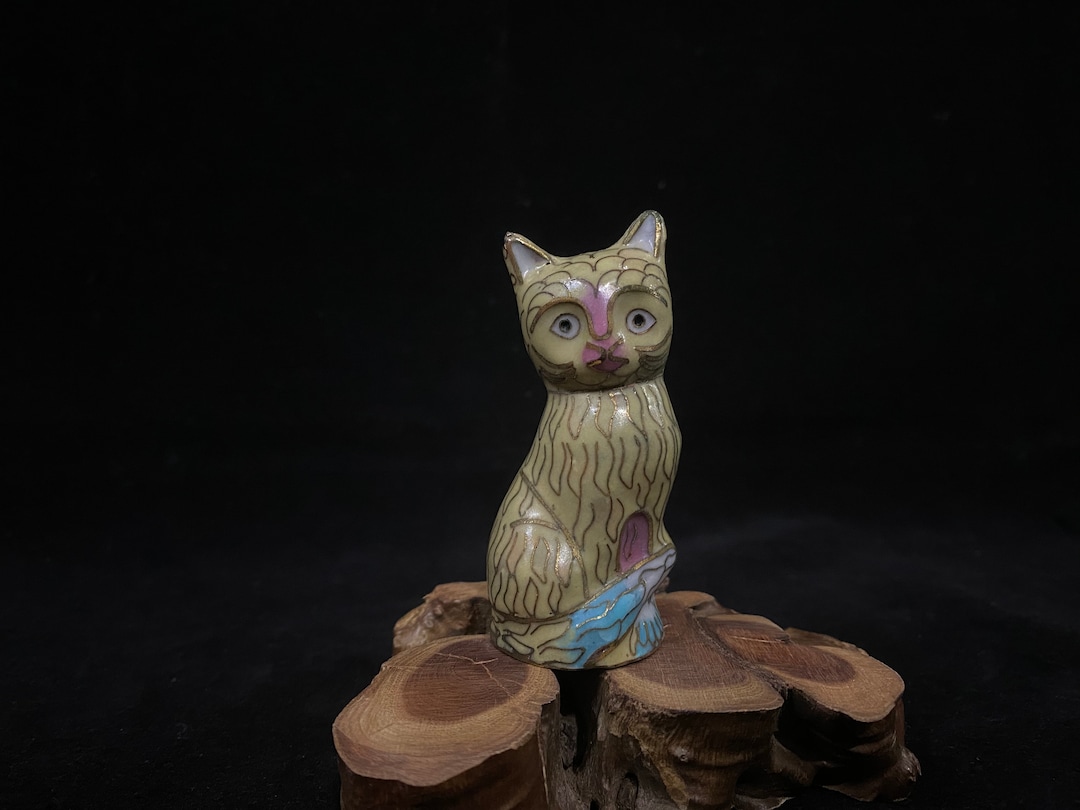 Elegant Vintage Cloisonne Slim Cat Figurine Collectible - Etsy