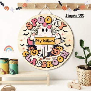 Custom Teacher Door Hanger Halloween Teacher Wooden Door Sign Classroom ...