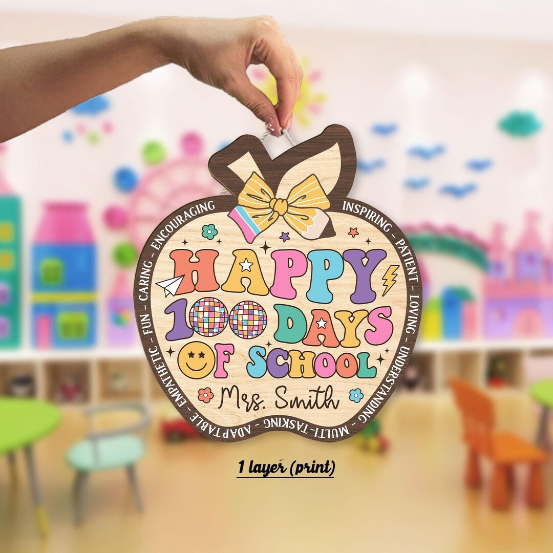 Custom Teacher 100 Days of School Door Hanger, Personalized Teacher ...