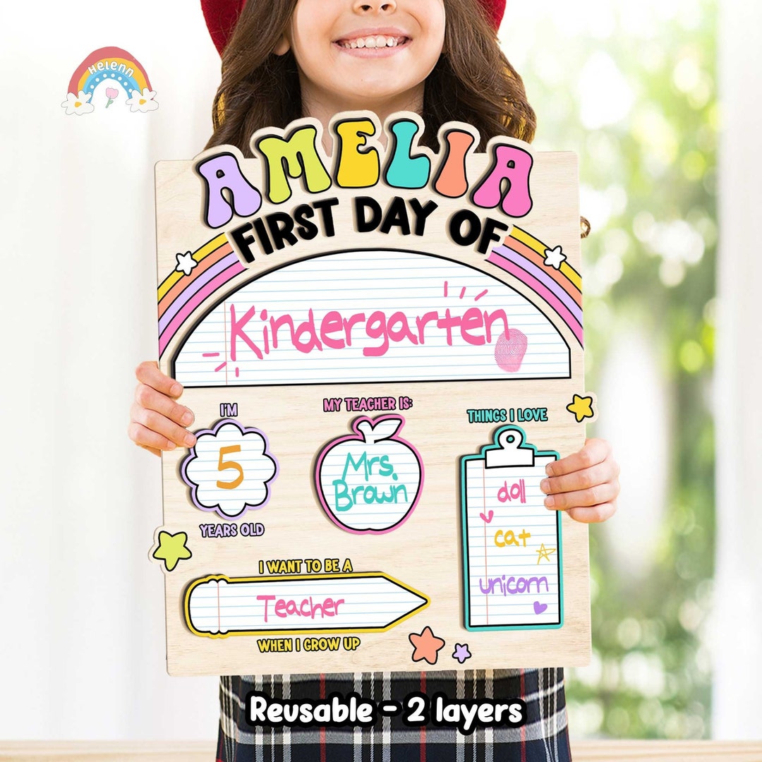 Customized First Day of School Sign, Back to School 3D Wooden Sign ...