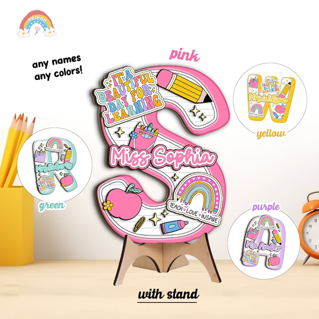 Teacher Name Sign for Classroom 3D Wooden Sign, Custom Teacher Name ...