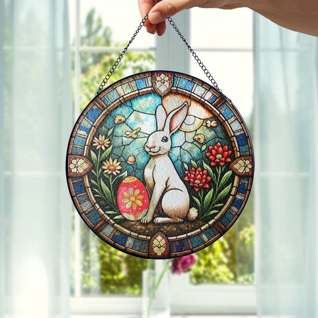 Easter Stained Glass Sun Catcher, Spring Bunny Easter Sun Catcher ...