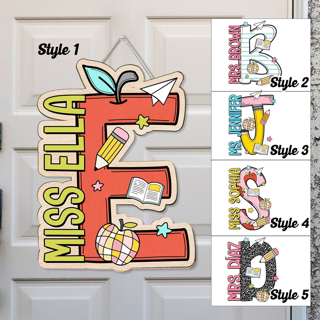 Custom Teacher Door Hanger, Teacher Wood Name Sign for Classroom, Back ...
