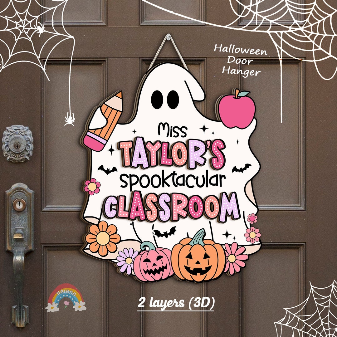 Teacher Door Hanger Halloween Decoration, Pumpkin Ghost Teacher ...