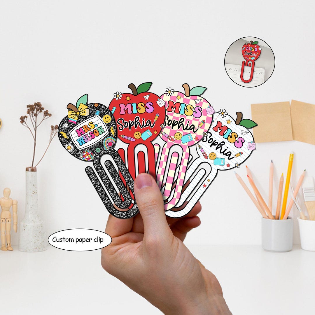 Custom Teacher Paper Clip Acrylic, Custom Made Apple Teacher Jumbo ...