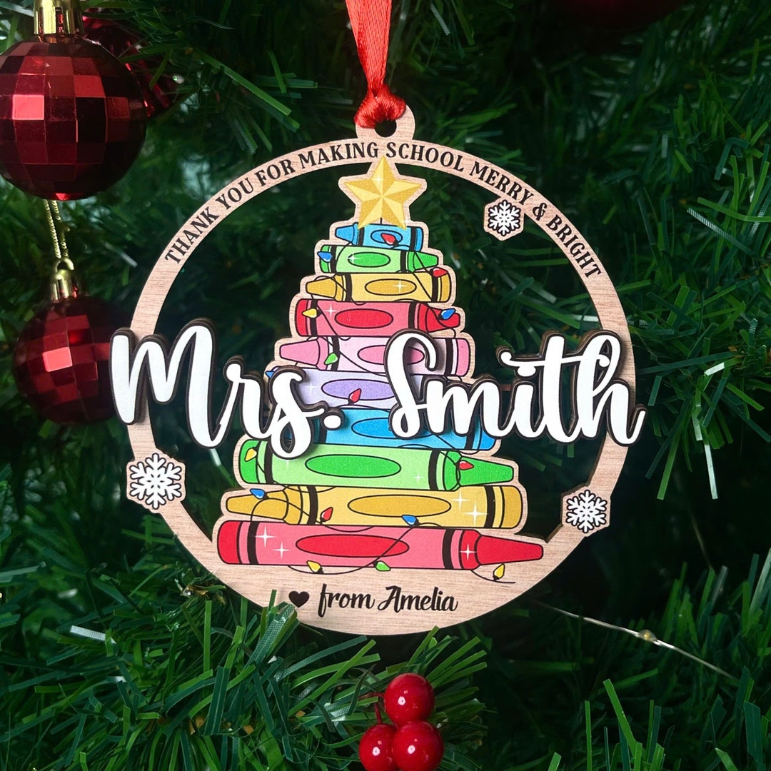 Personalized Teacher Ornament Crayon Christmas Tree, Thank You Gift ...