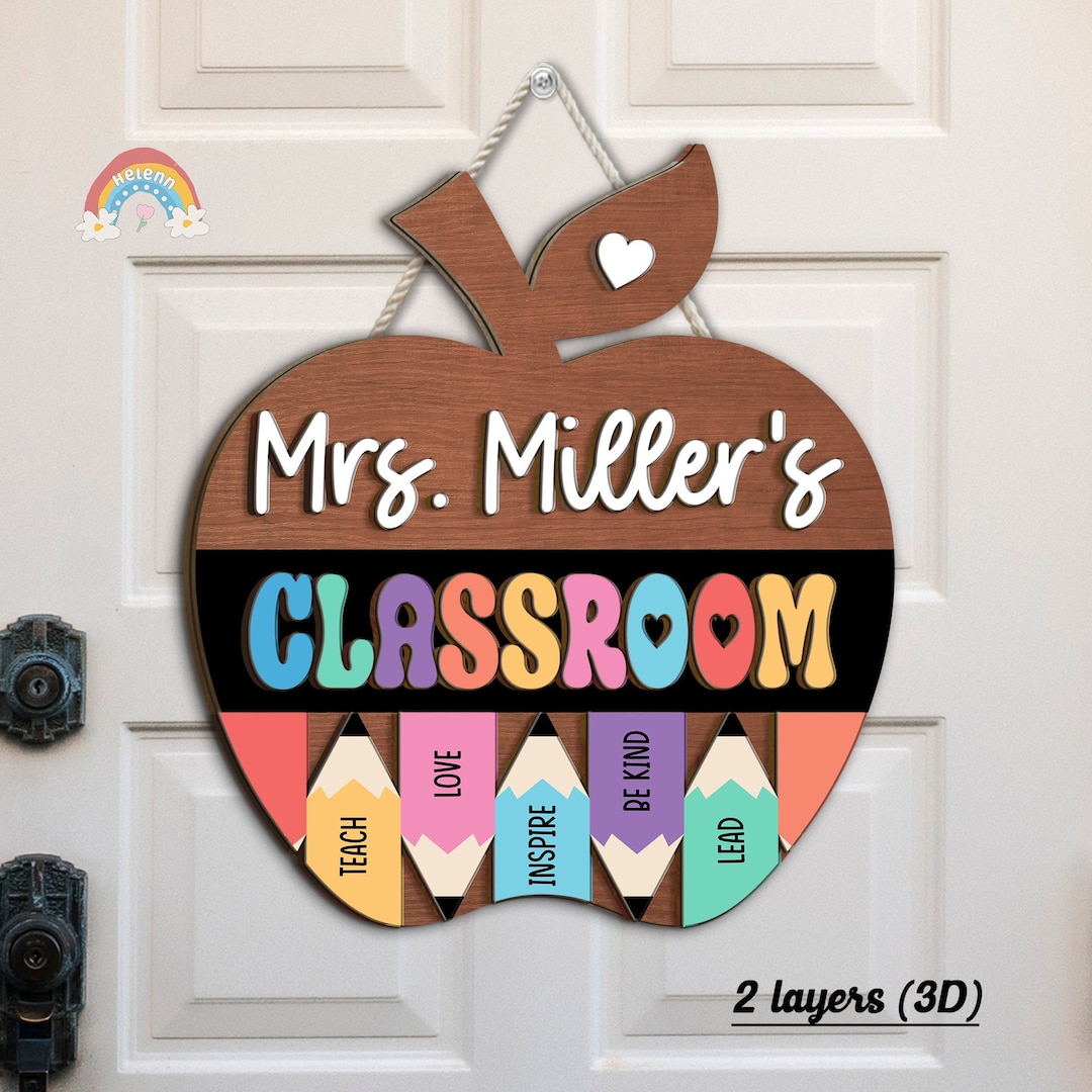 Custom Teacher Door Hanger Door Sign, Teacher 3D Wood Sign Class ...