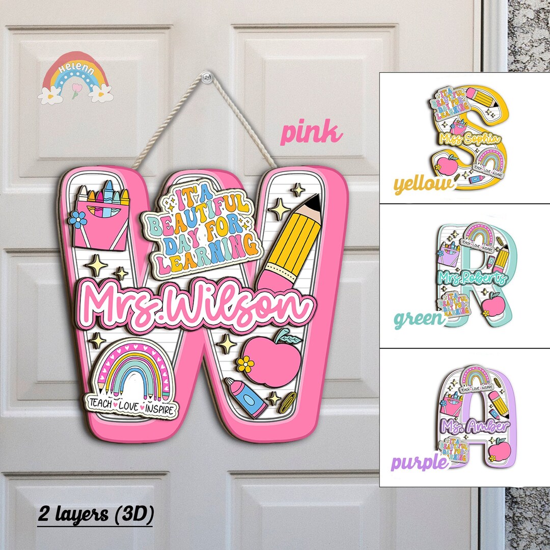 Personalized Classroom Door Hanger, Teacher 3D Wood Sign for Classroom ...