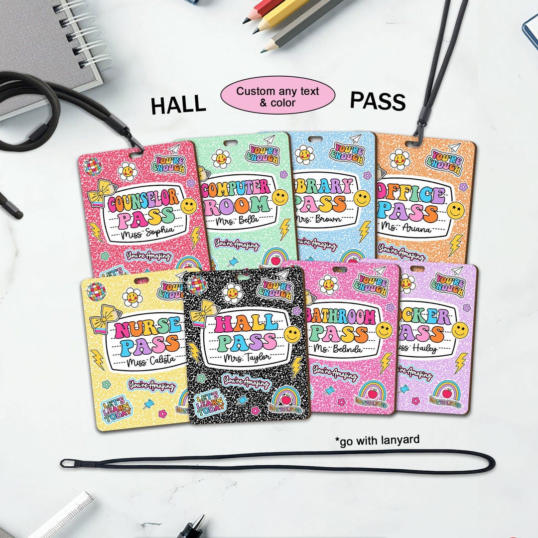 Personalized Teacher Hall Pass With Lanyard, Bathroom Pass Nurse Pass ...