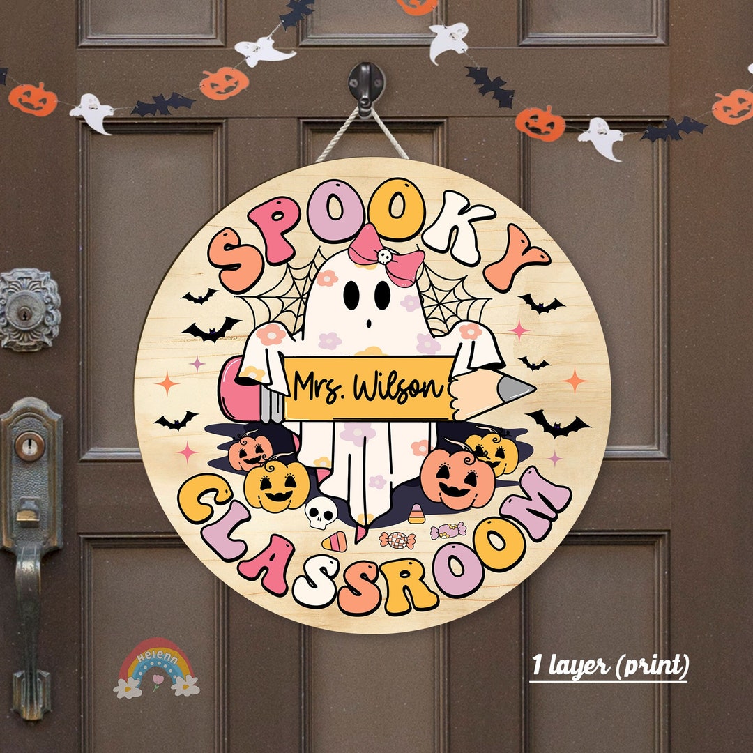 Custom Teacher Door Hanger Halloween Teacher Wooden Door Sign Classroom ...