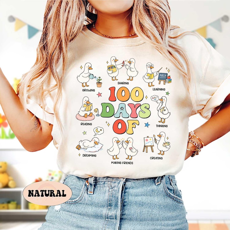 100 Days of School Teacher Goose Shirt, 100th Day Tshirt Funny Teacher ...