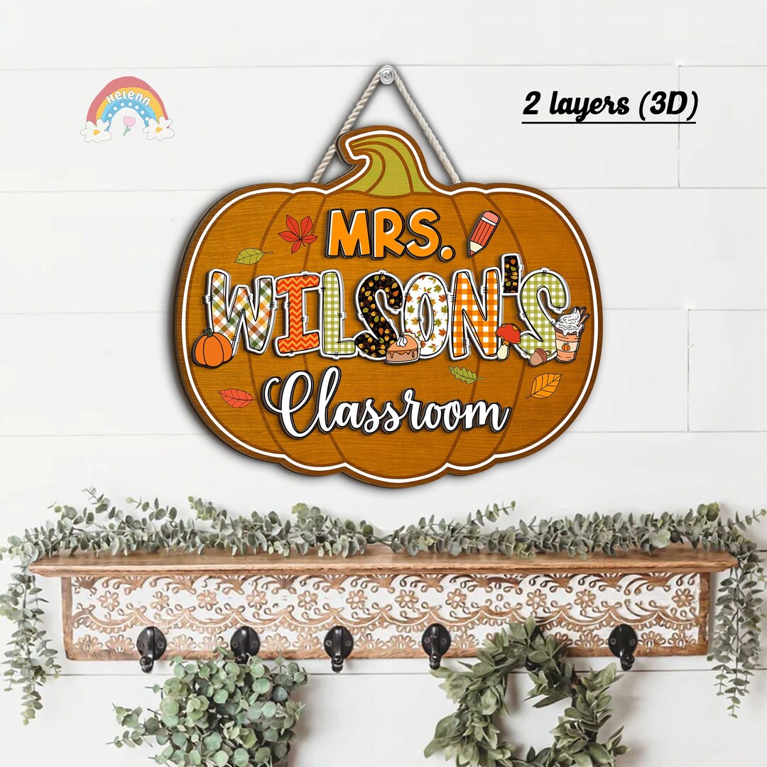 Custom Teacher Door Hanger Fall Autumn Wooden Door Sign, Teacher ...