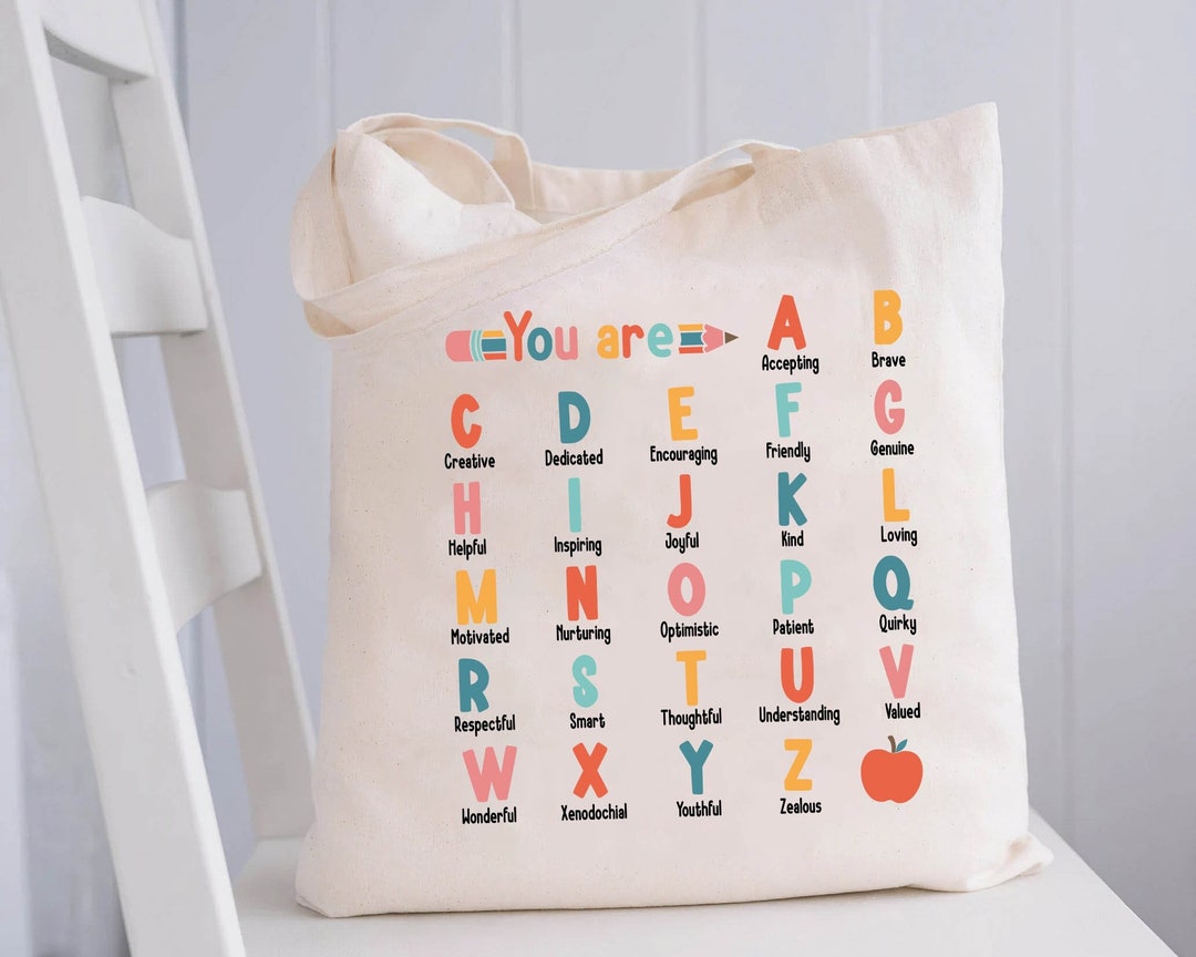 Teacher Tote Bag Gift, ABC Affirmation School Bag, Alphabet Tote Bag ...