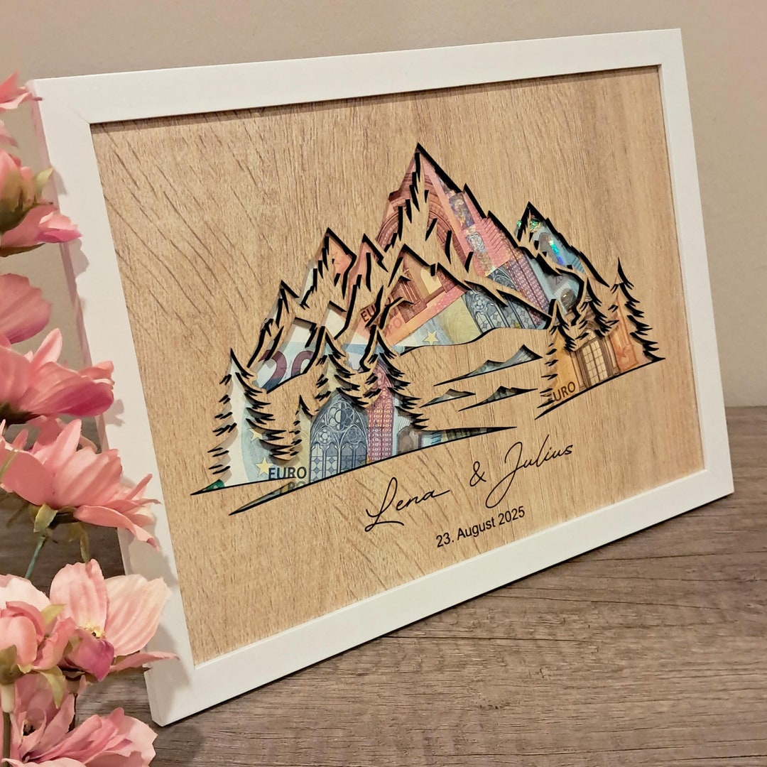 Geldgeschenk Alpen Berge Gebirge personalisiert Bilderrahmen Hochzeit ...