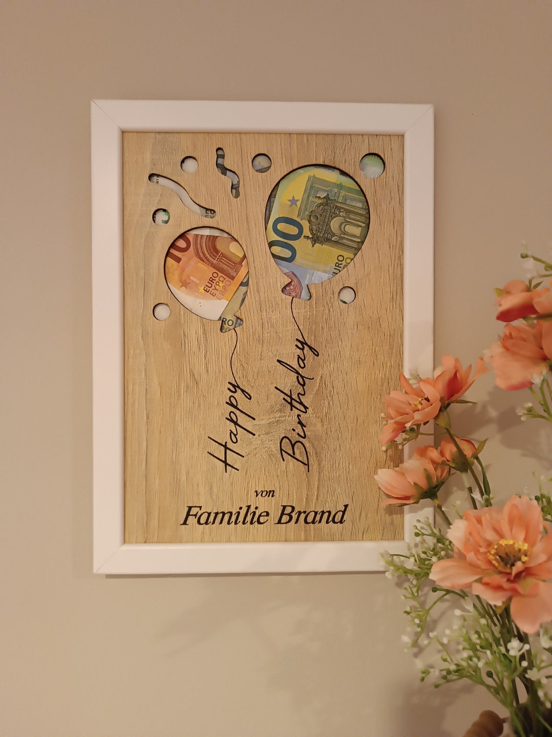 Geldgeschenk Luftballon optional Bilderrahmen Geburtstag Feier Jubiläum ...