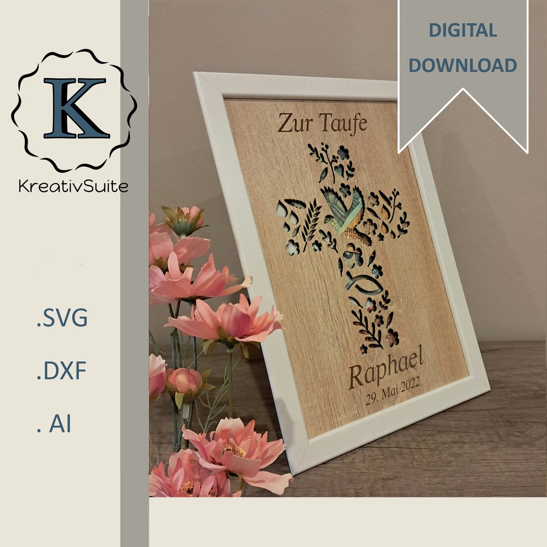 Laser File Cross Baptism Cross for Money Gift SVG, DXF, AI Wedding Love ...