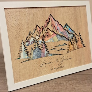 Geldgeschenk Alpen Berge Gebirge personalisiert Bilderrahmen Hochzeit ...