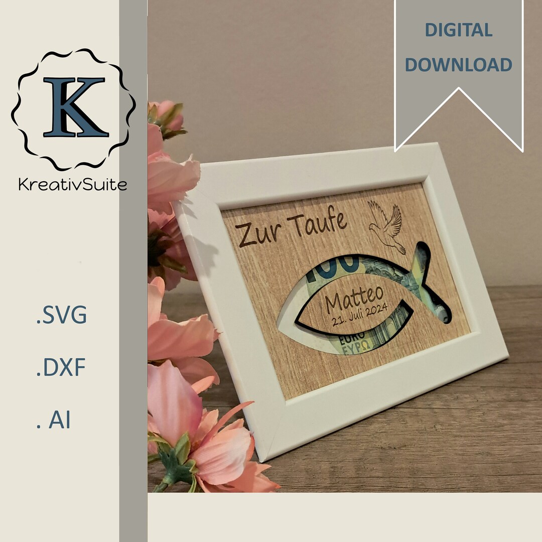 Laser File Fish for Baptism for Money Gift SVG, DXF, AI Wedding Laser ...
