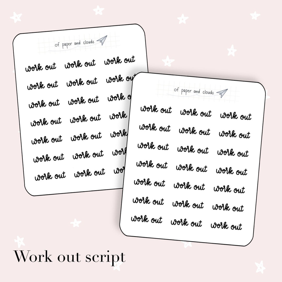 Hand Written Work Out Sticker - Work Out and Exercise Script Sticker - Etsy