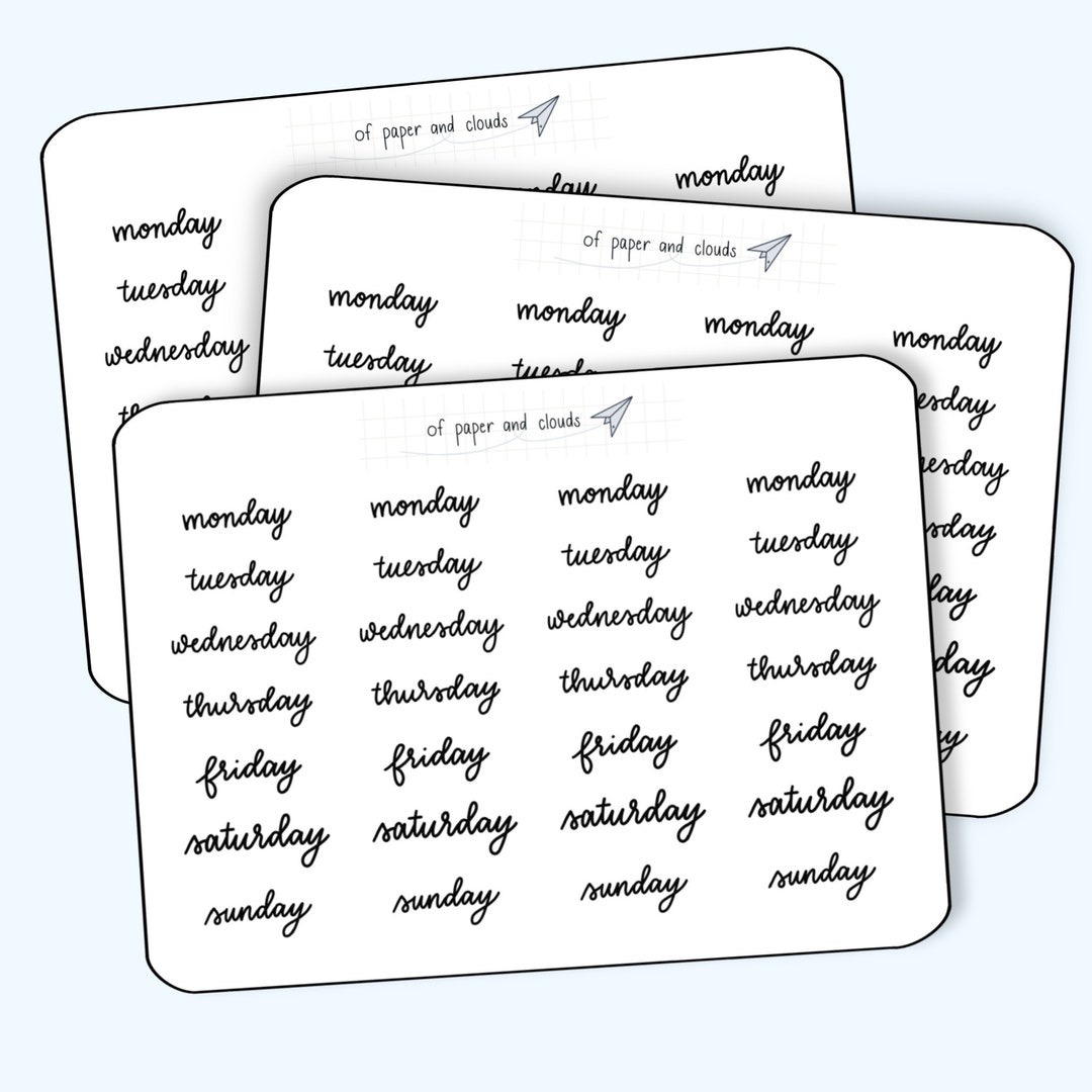 Days of the Week Script Stickers - Handlettered/calligraphy - Etsy