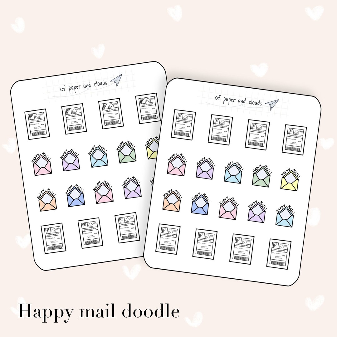 Happy Mail Doodle - Hand Drawn Mail and Package Doodle Sticker - Etsy