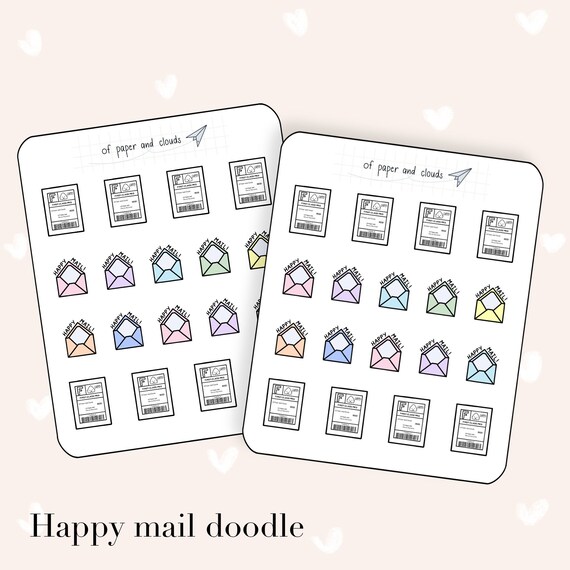 Happy Mail Doodle Hand Drawn Mail and Package Doodle Sticker - Etsy