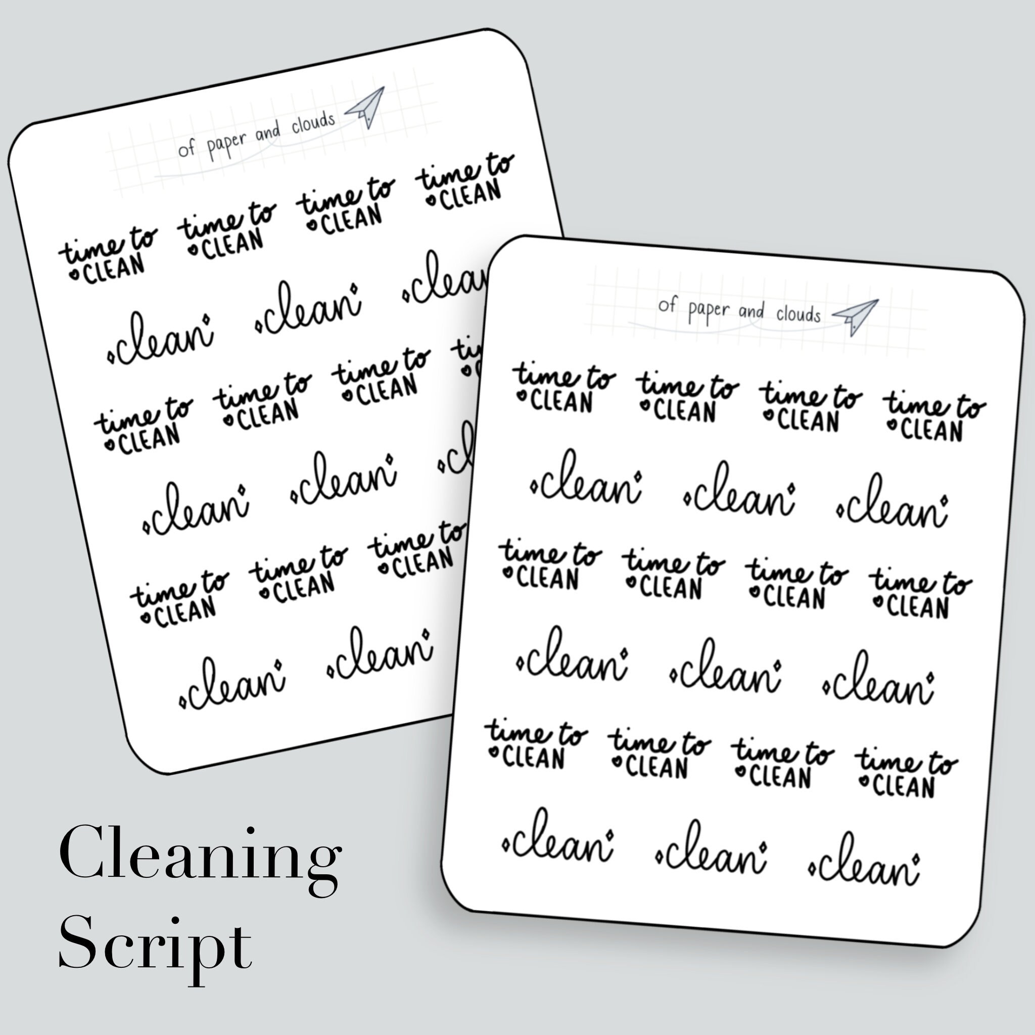 Cleaning script sticker Handlettered cursive cleaning and | Etsy