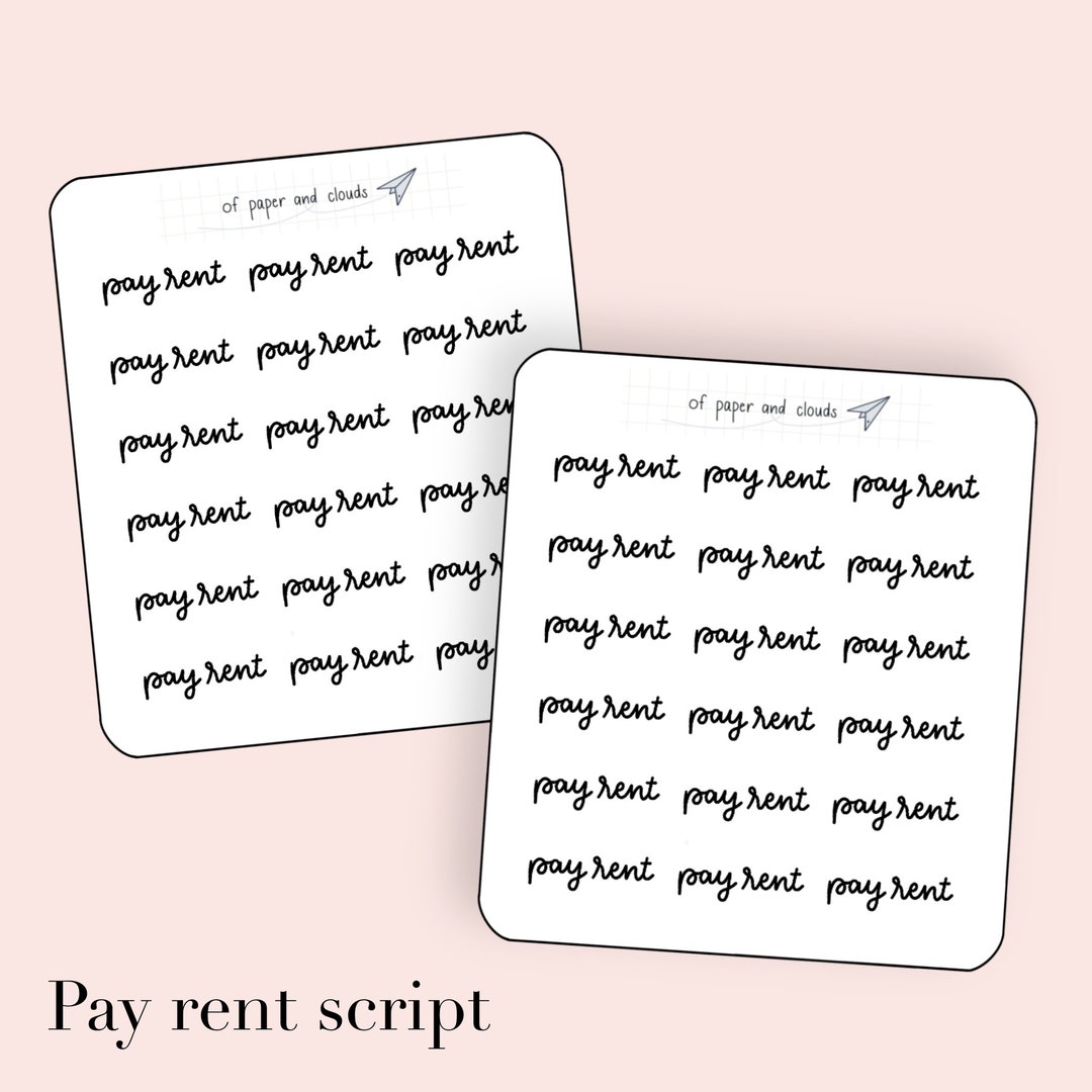 Pay Rent Script Sticker - Hand Lettered and Handwritten Pay Rent, Pay ...