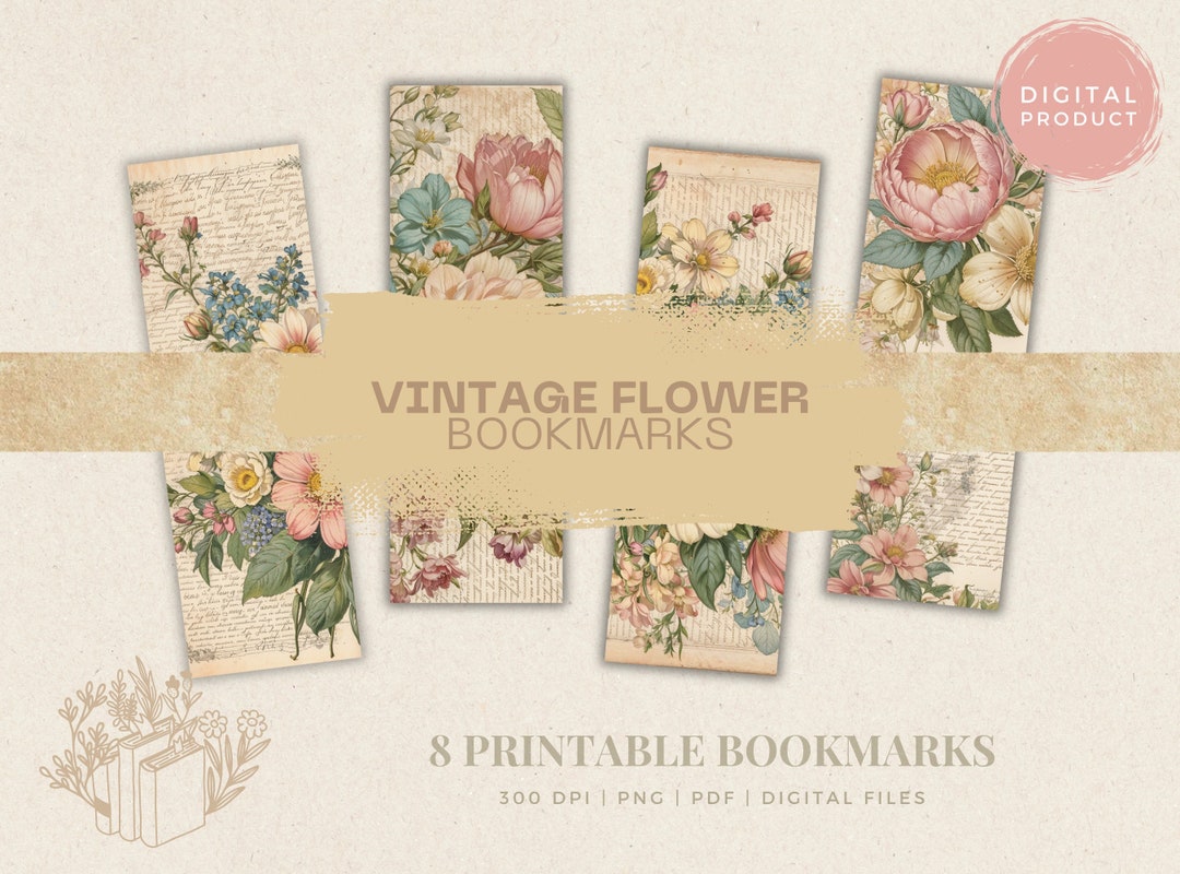 Vintage Style Flower Bouquet Bookmarks Printable Set Instant Download ...