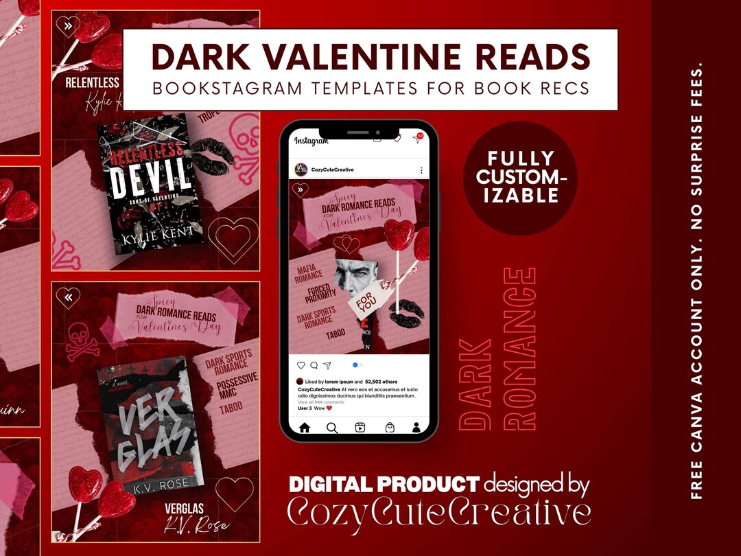 Dark Valentine's Day Carousel Template - Romance Bookstagram Posts for ...