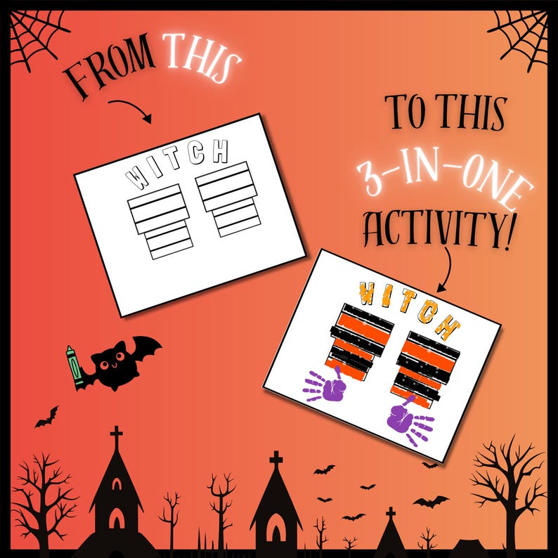 Witch Handprint Craft, Printable Halloween Craft for Kids, Fall Torn ...