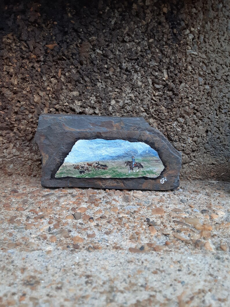 Rancher Rock Painting, Cowboy Art, Windows on the World Painting ...