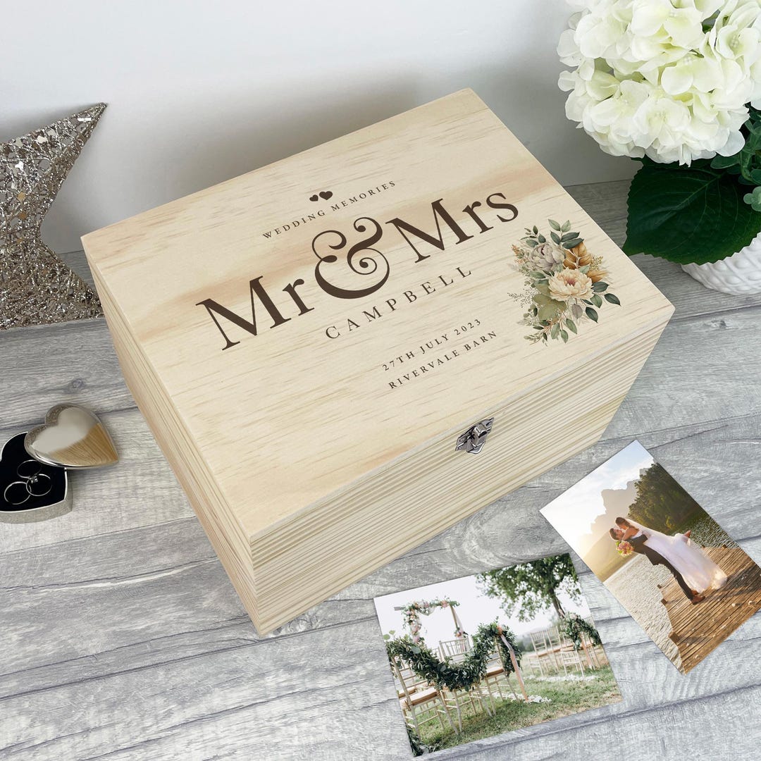 Personalised Wooden Boho Wedding Keepsake Box - 5 Sizes | Wedding Day ...