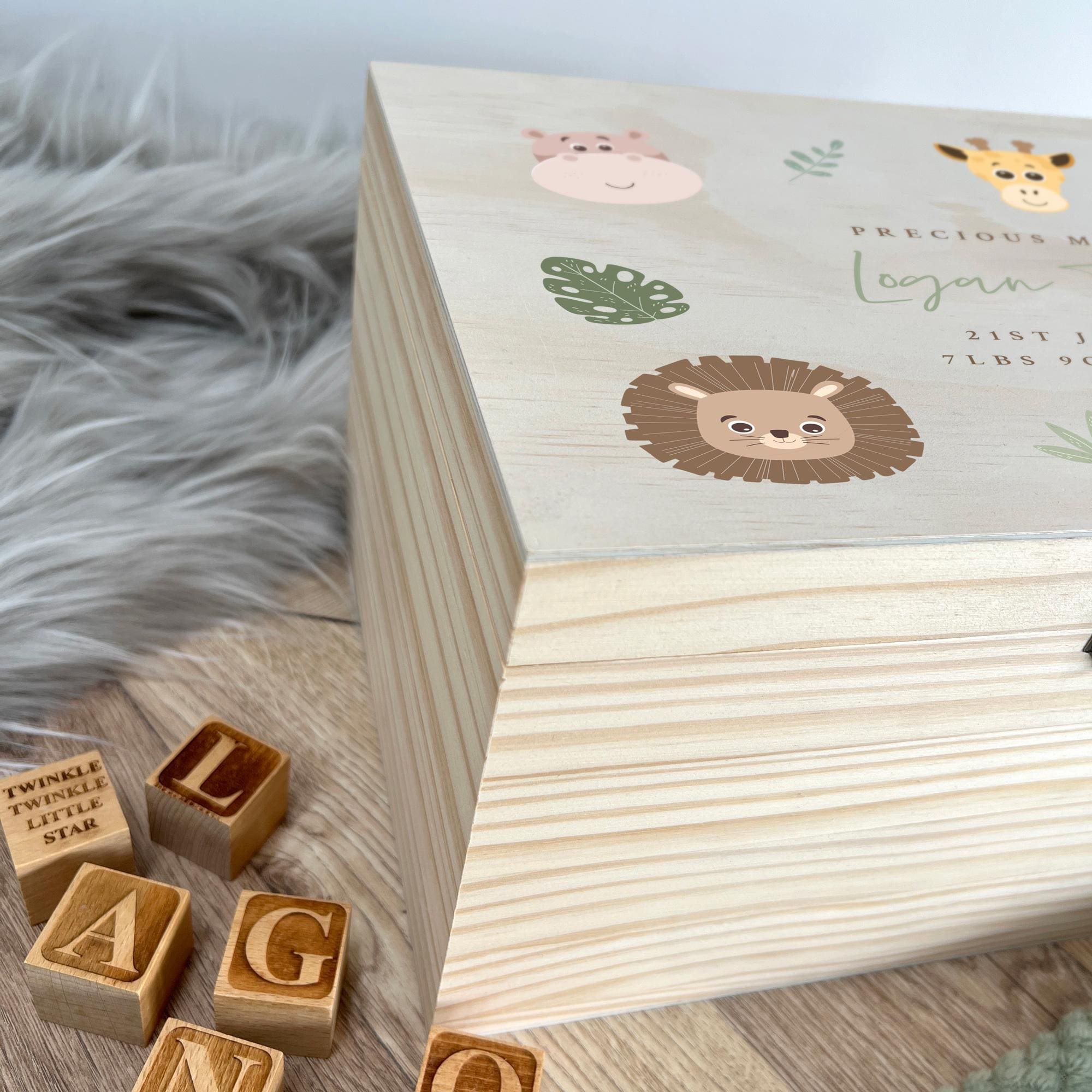 Personalised Jungle Animals Baby Keepsake Box | Pine Wood Memory Box - Etsy