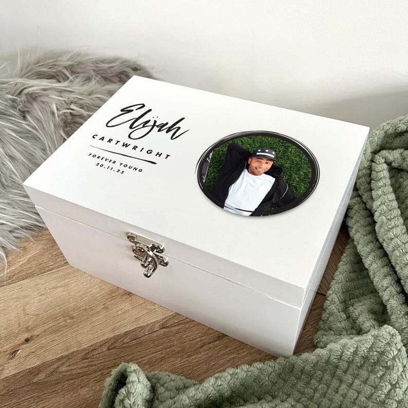 Personalised Modern Any Occasion Circle Photo White Memory Box - 3 ...