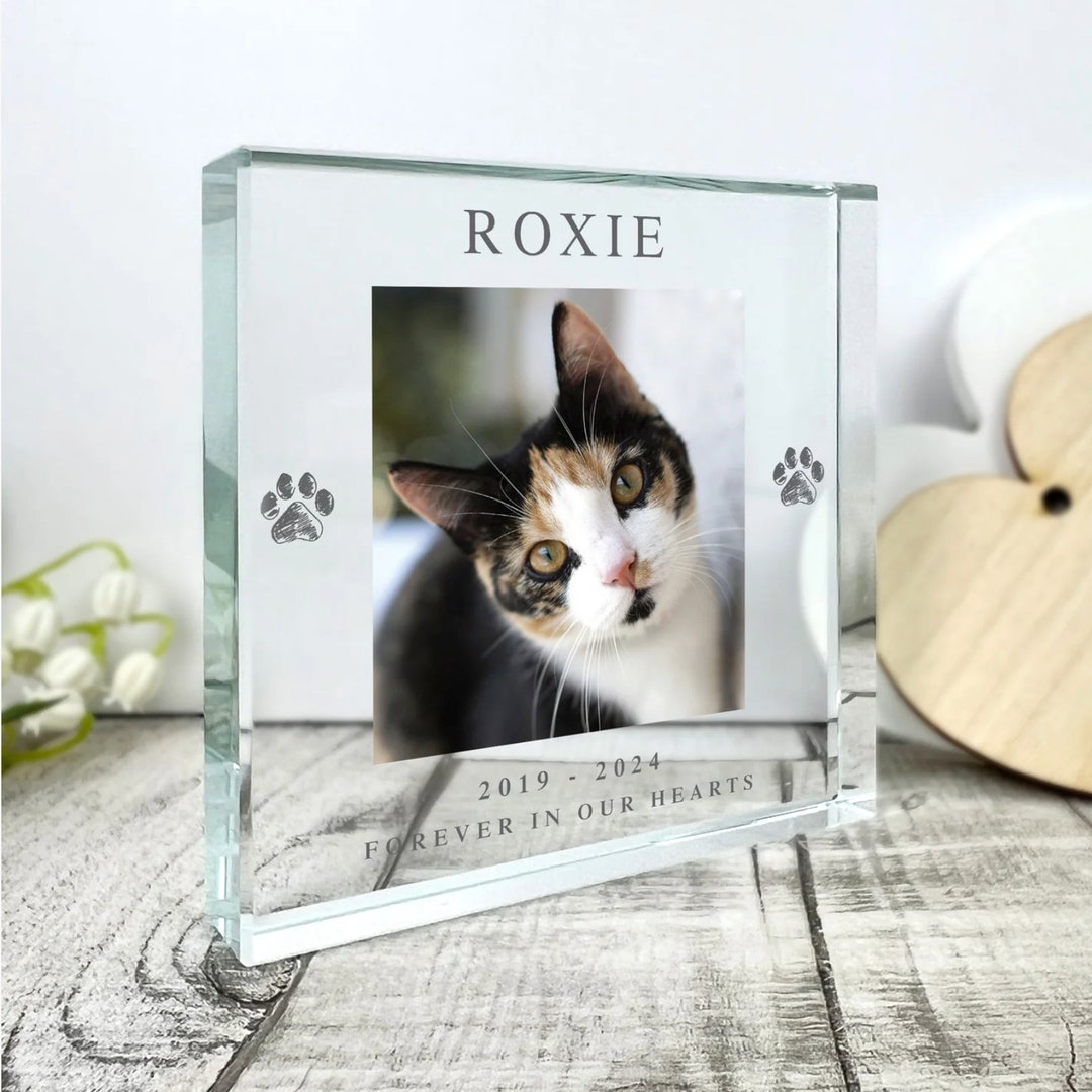 Personalised Pet Paw Prints Memorial Photo Crystal Token | Pet Keepsake ...
