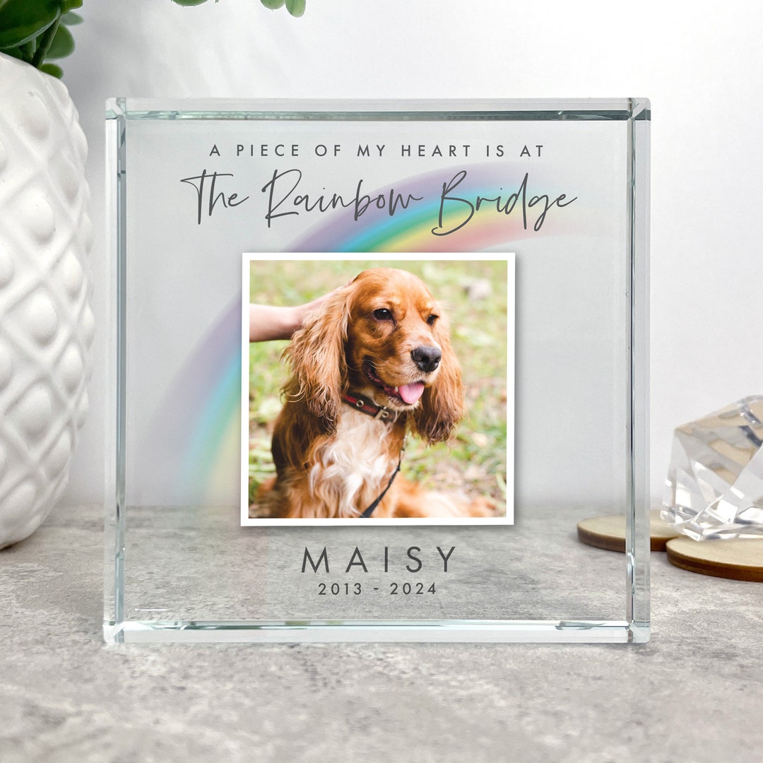 Personalised Pet Memorial Rainbow Bridge Photo Crystal Token | Pet ...